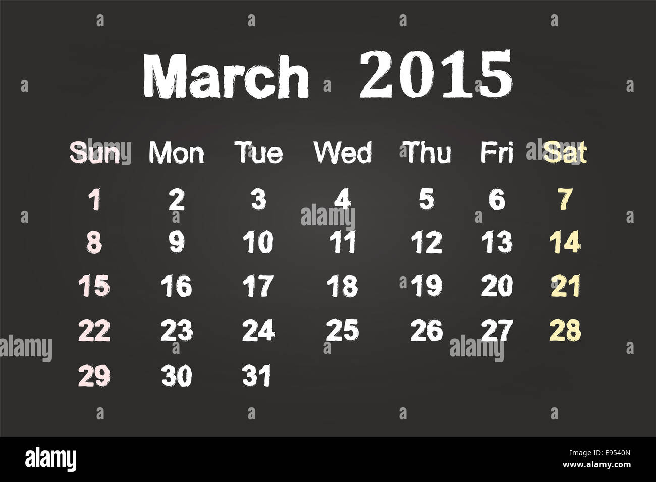 Monthly Calendar Of 2015 Year On Blackboard Stock Photo - Alamy