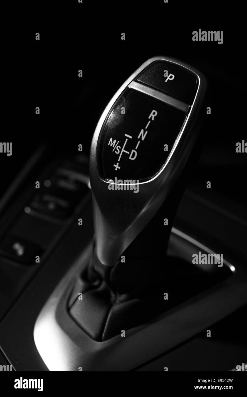 Detail on a automatic gear shifter in a new car Stock Photo - Alamy