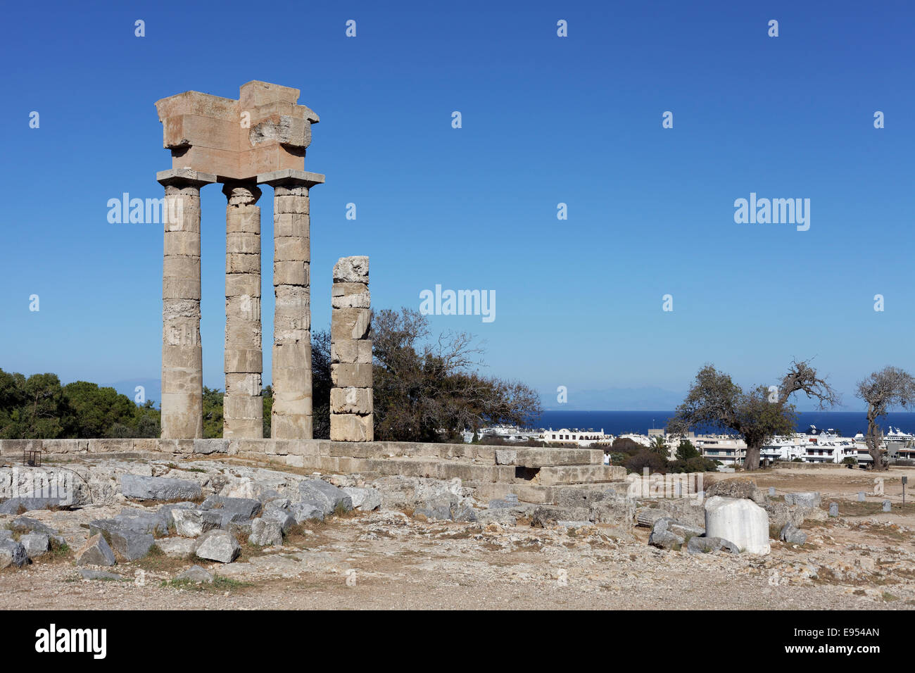 Remains of columns of the Temple of Apollo, Acropolis of Rhodes, Monte ...