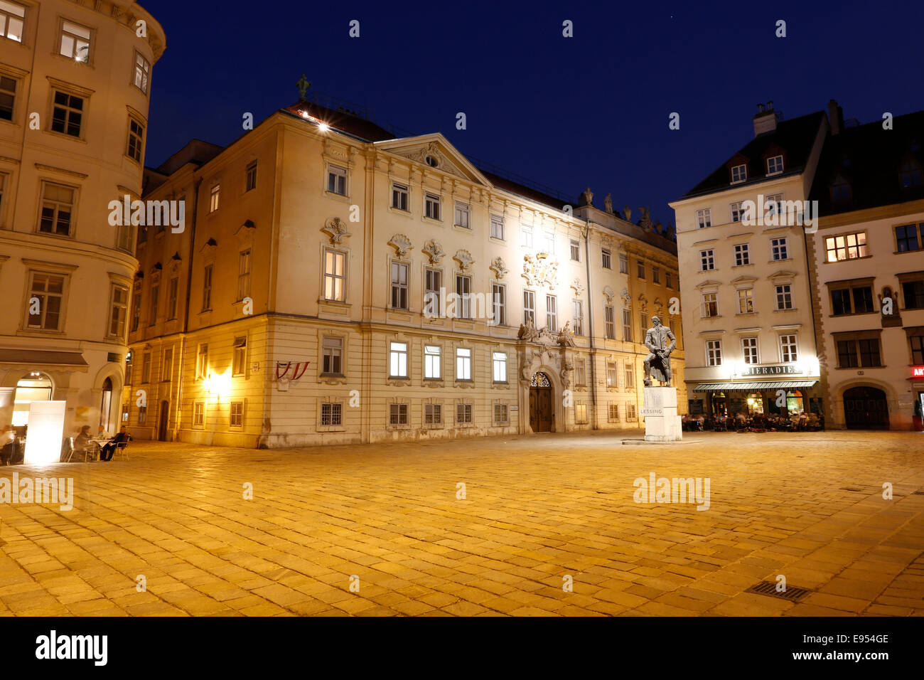 Judenplatz square with the Lessing statue and the memorial for the ...