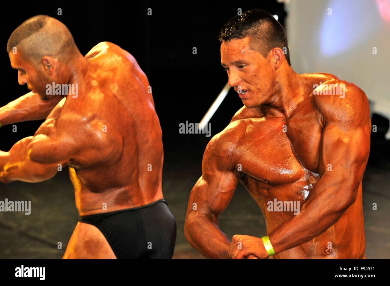 Roosendahl, The Netherlands. 19th Oct, 2014. Male bodybuilders showing ...