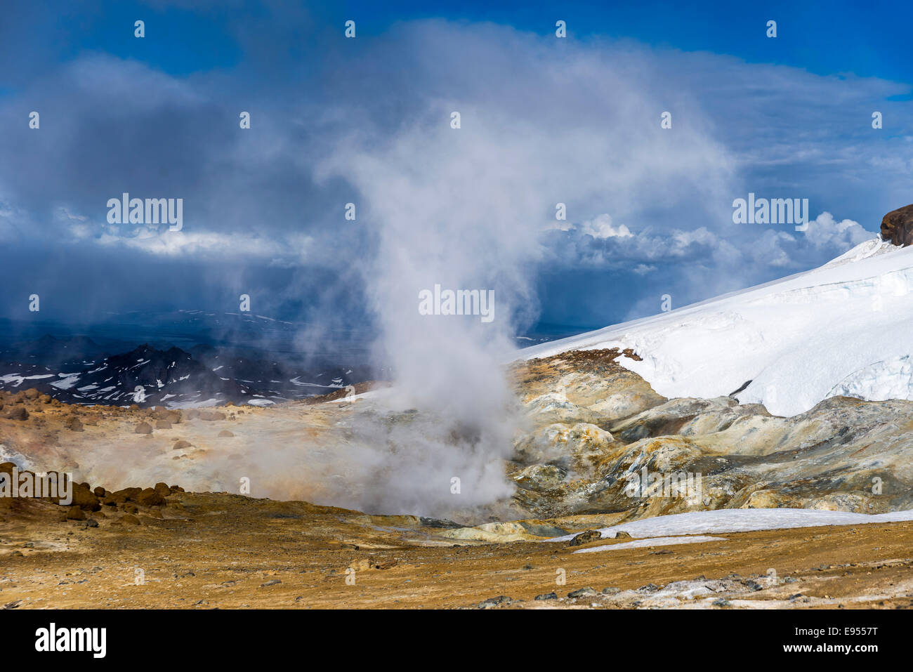 Steaming solfataras, fumaroles, sulfur and other minerals, high ...