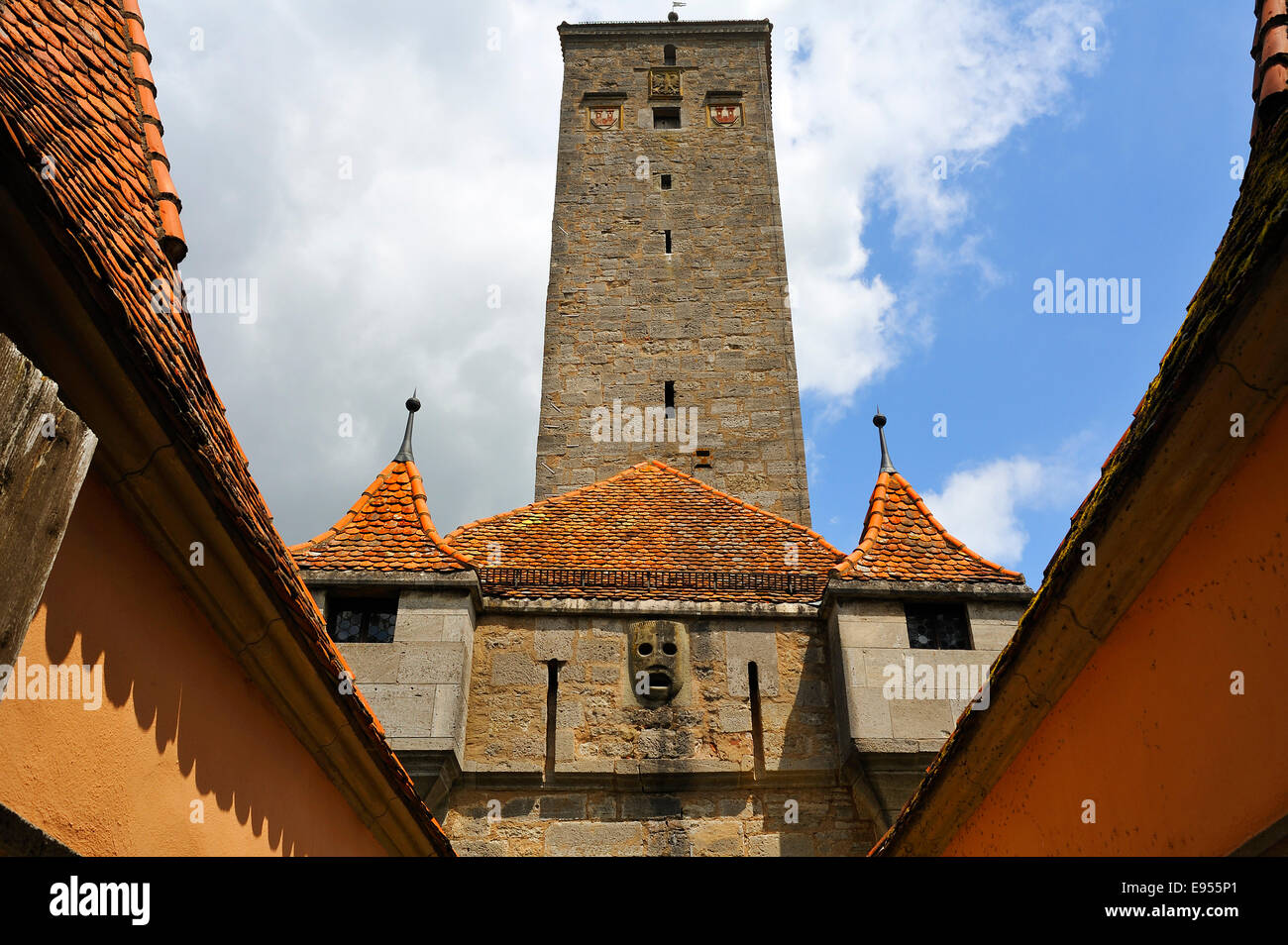 The Castle Gate, 13th century, with the city coat of arms, Rothenburg ...