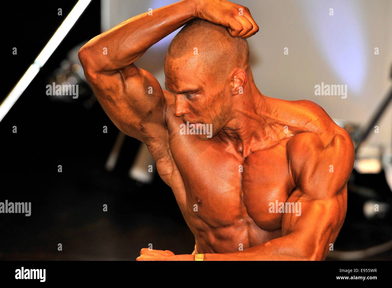 Roosendahl, The Netherlands. 19th Oct, 2014. Male bodybuilders showing ...