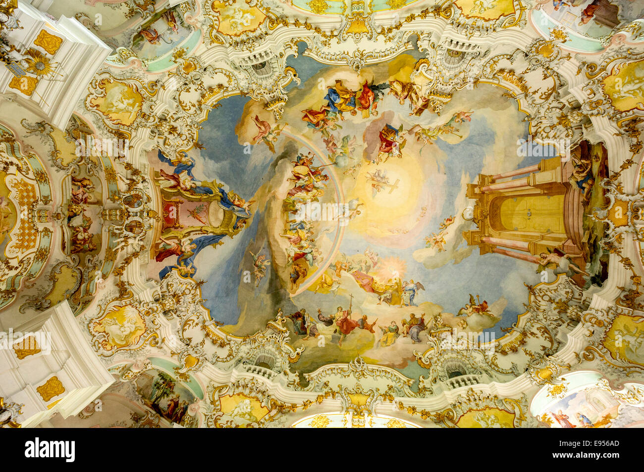 Fresco on the domed ceiling by Johann Baptist Zimmermann, Wieskirche ...