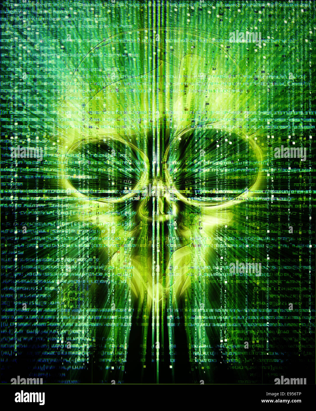 high quality hacker attack green digital illustration with skull Stock ...
