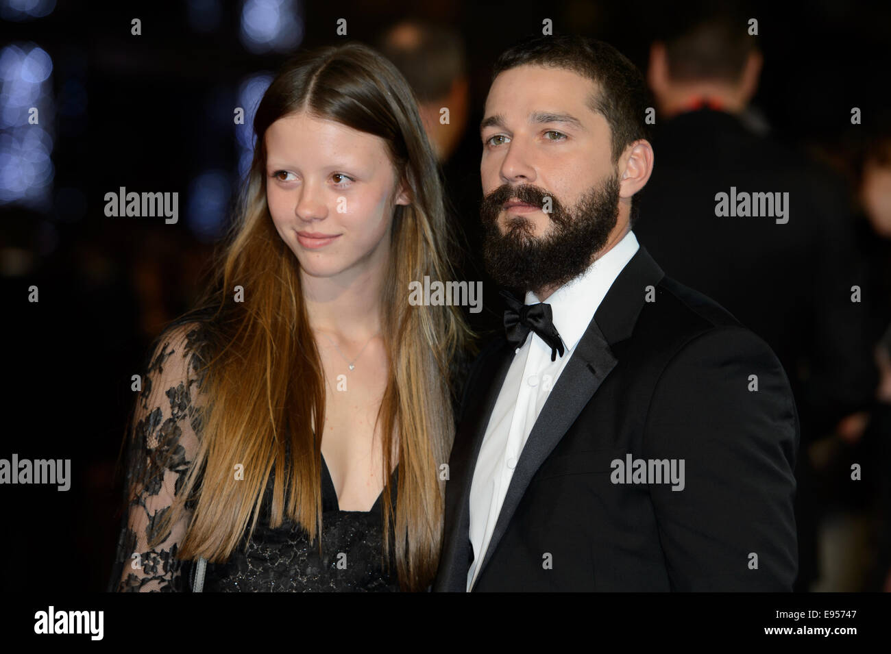 Mia Goth and Shia LaBeouf arrive for the premiere of Fury Stock Photo ...