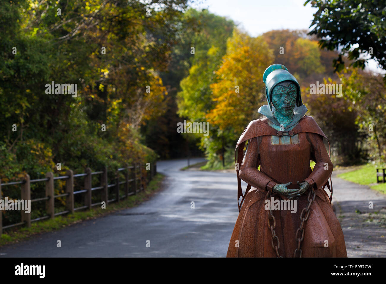 A metal, copper & steel statue of chained Alice Nutter one of the ...