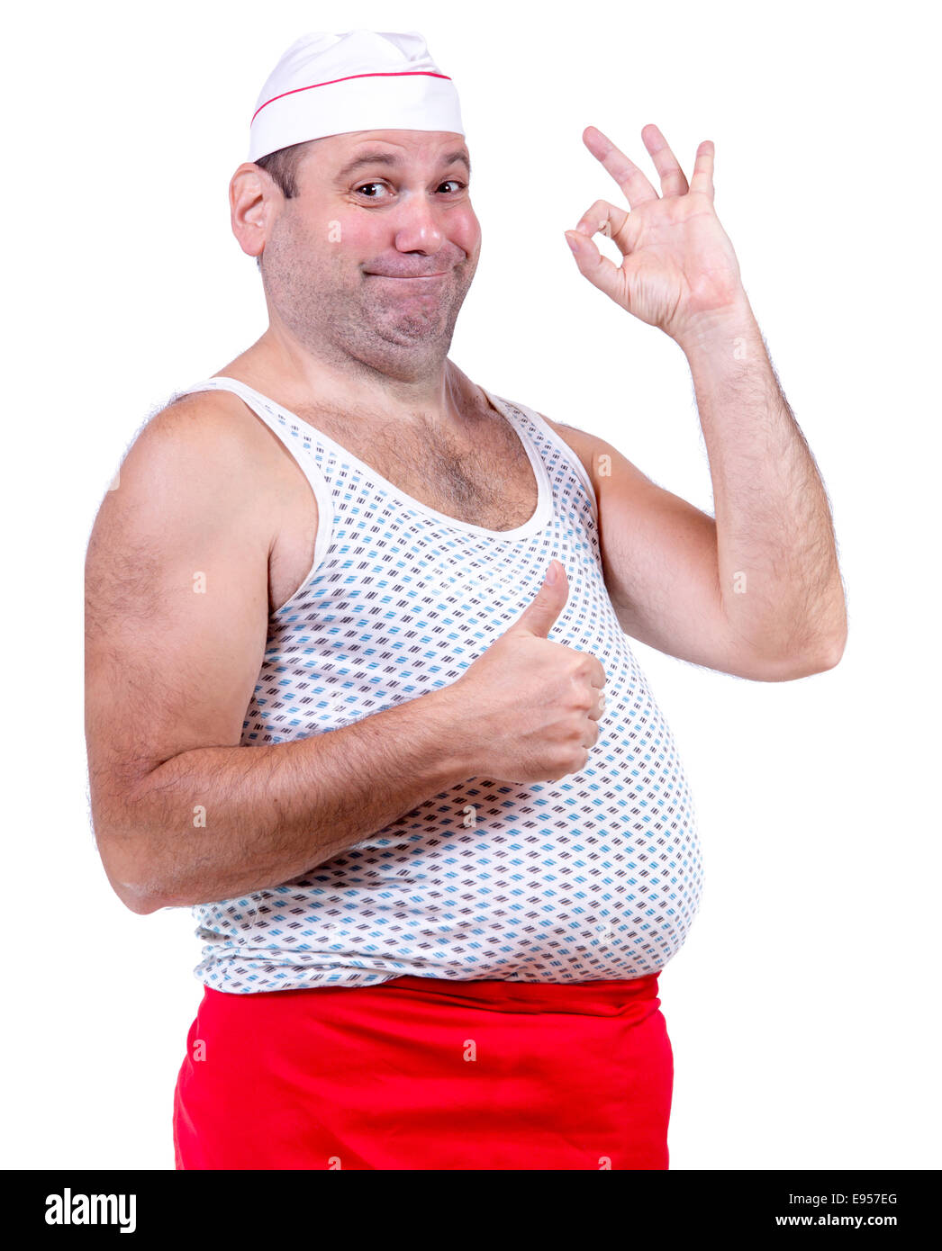 Fat man in white vest hi-res stock photography and images - Alamy