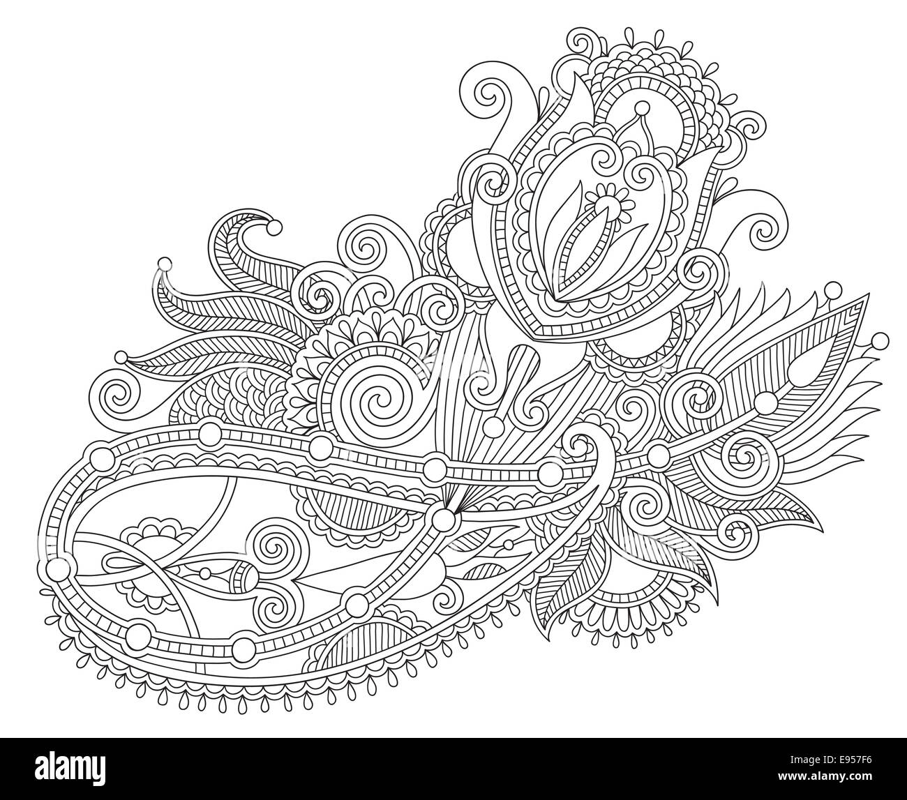 original hand draw line art ornate flower design. Ukrainian trad Stock ...