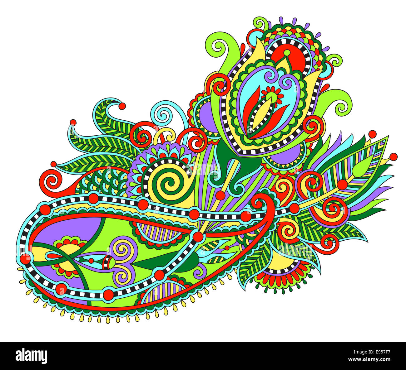 original hand draw line art ornate flower design. Ukrainian trad Stock ...