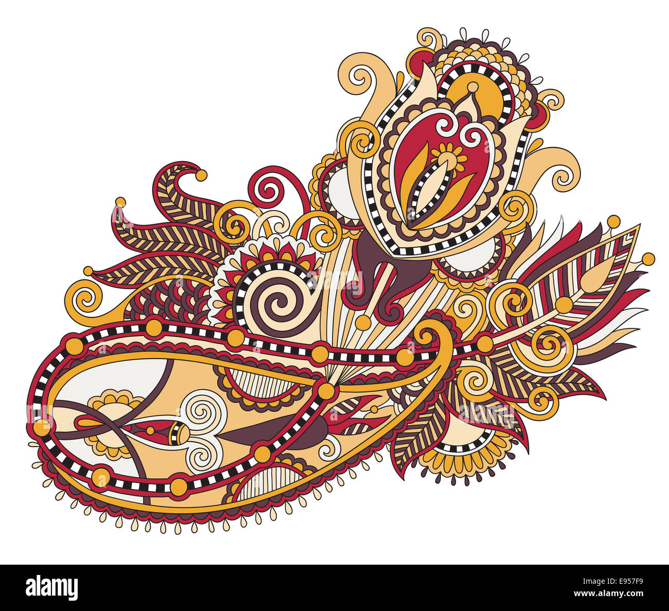 original hand draw line art ornate flower design. Ukrainian trad Stock ...