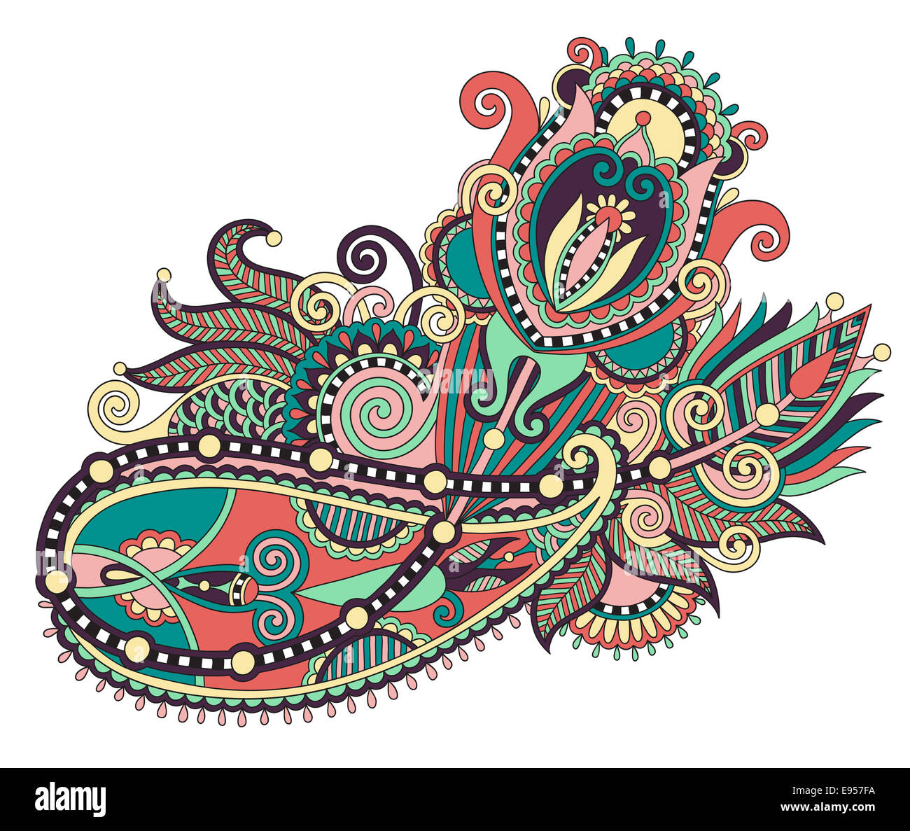 original hand draw line art ornate flower design. Ukrainian trad Stock ...
