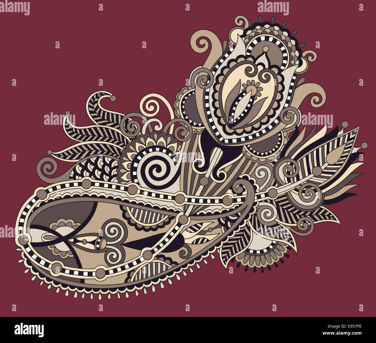 original hand draw line art ornate flower design. Ukrainian trad Stock ...