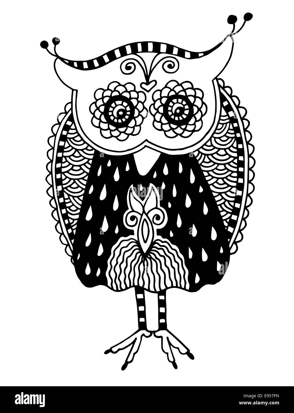 original artwork of owl, ink hand drawing in ethnic style Stock Photo ...
