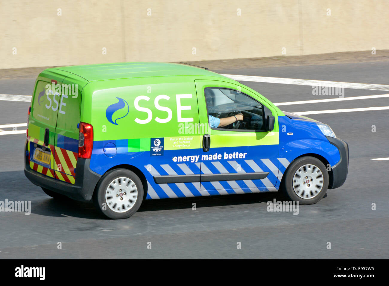 Close up side view from above green and blue Scottish and Southern ...