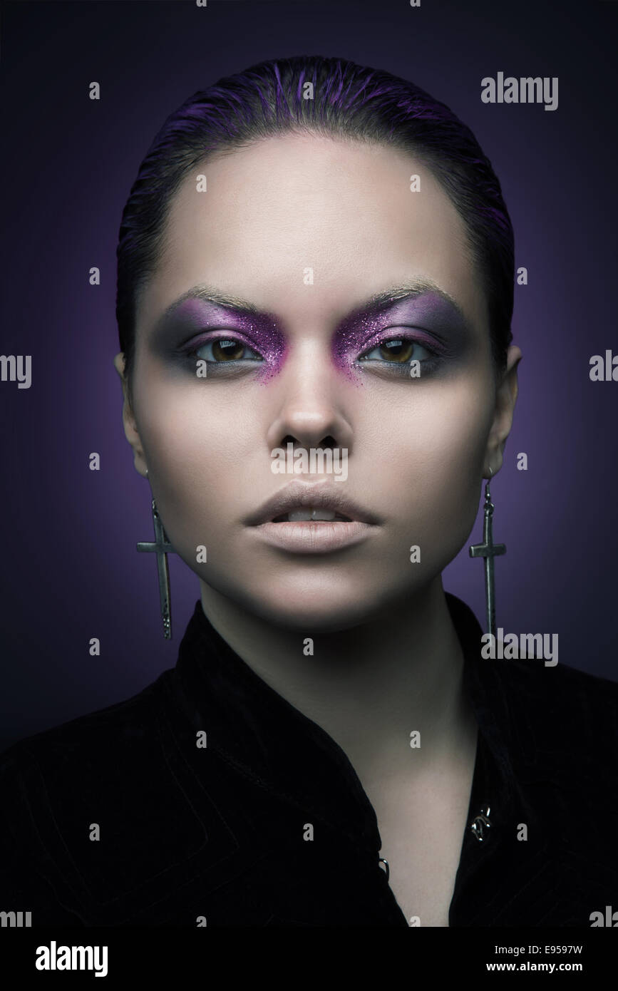 woman with violet make-up Stock Photo - Alamy