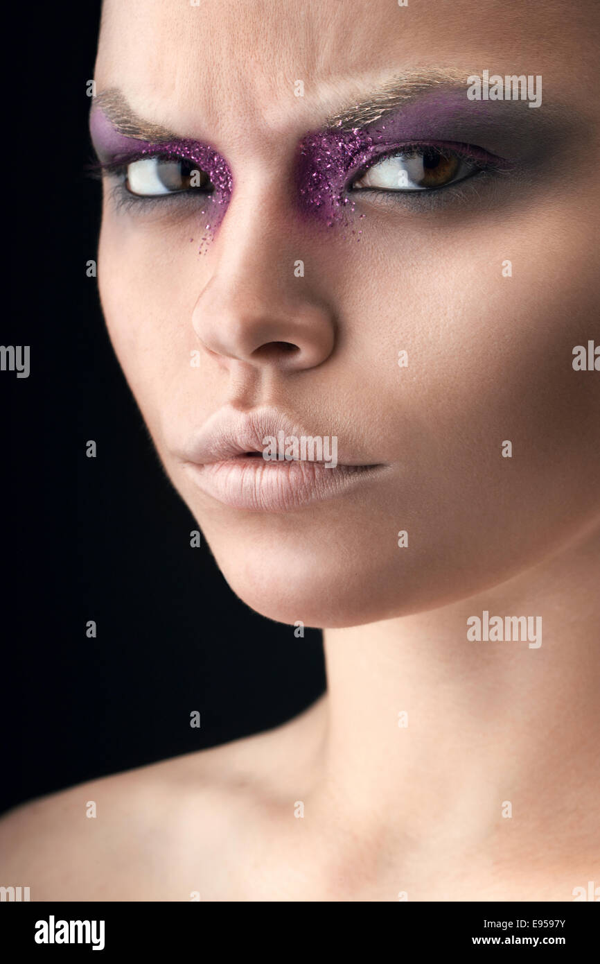 woman with violet make-up Stock Photo - Alamy