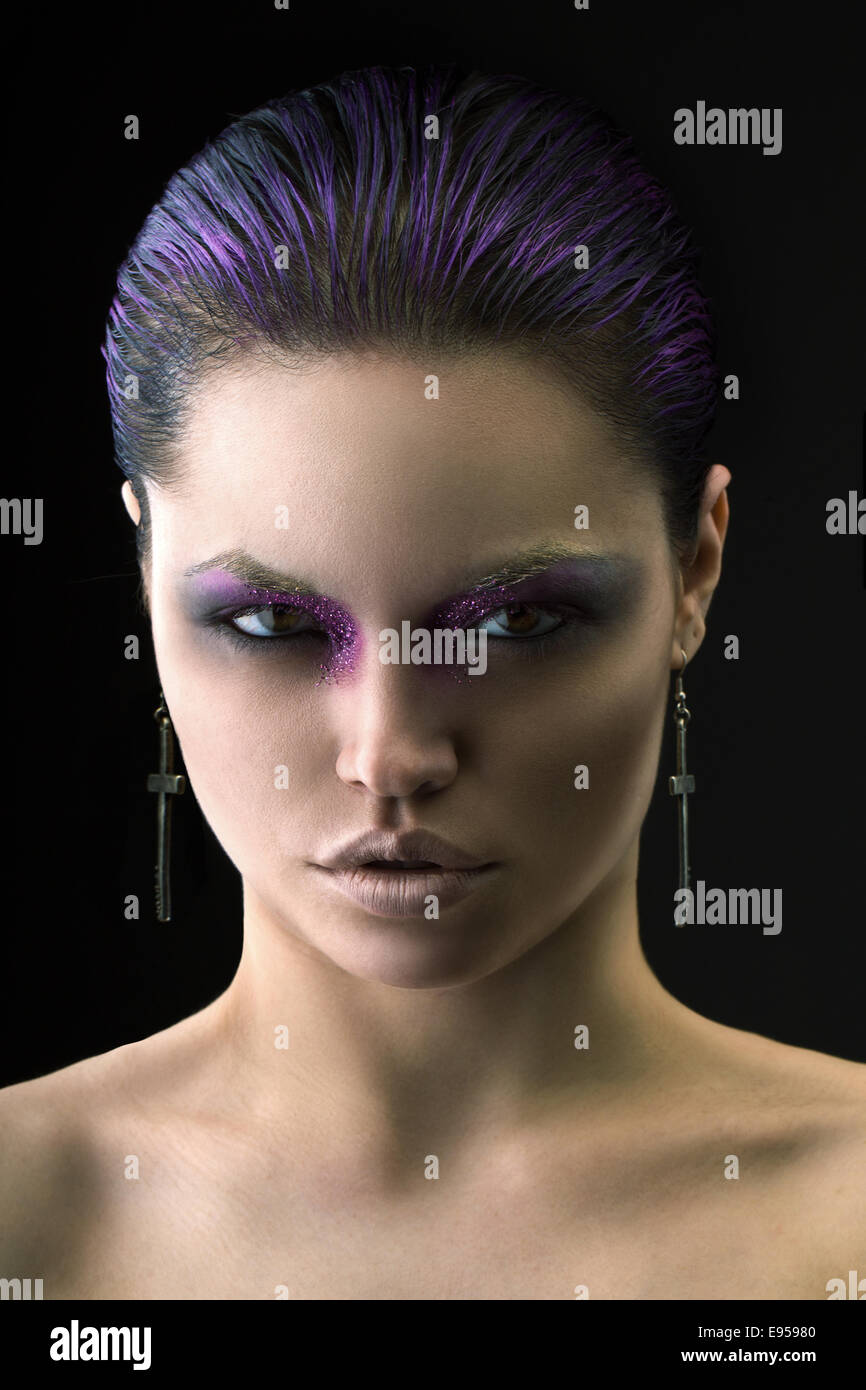 woman with violet make-up Stock Photo - Alamy