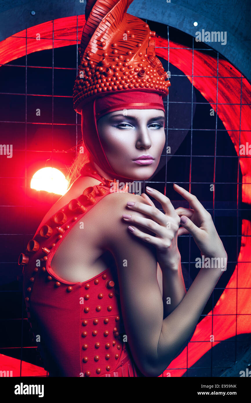 portrait of y pretty woman in red hat Stock Photo - Alamy