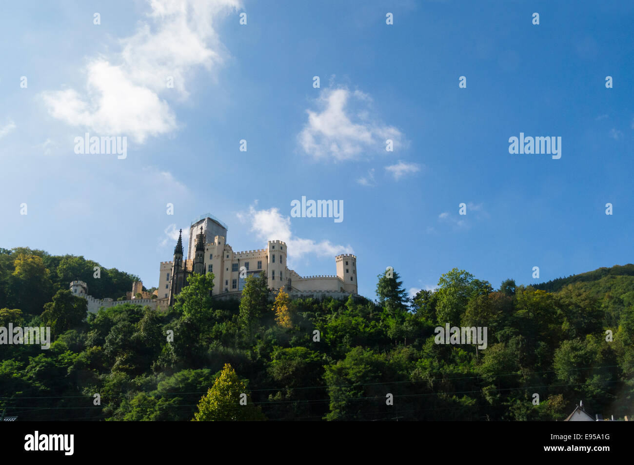 View of Schloss Stolzenfels a rebuilt castle in 19thc in Gothic Revival ...
