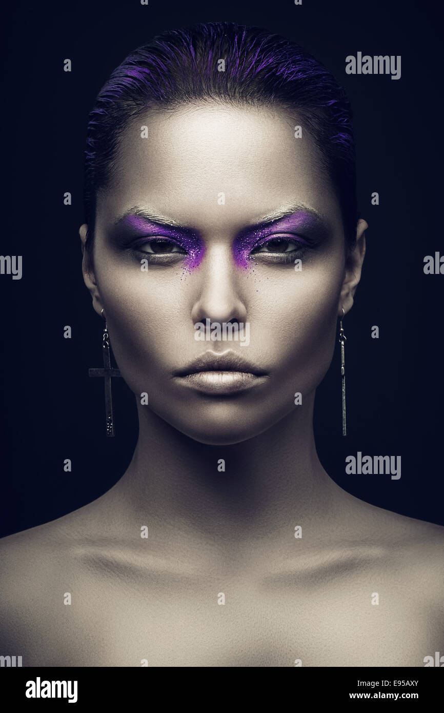 woman with violet make-up Stock Photo - Alamy