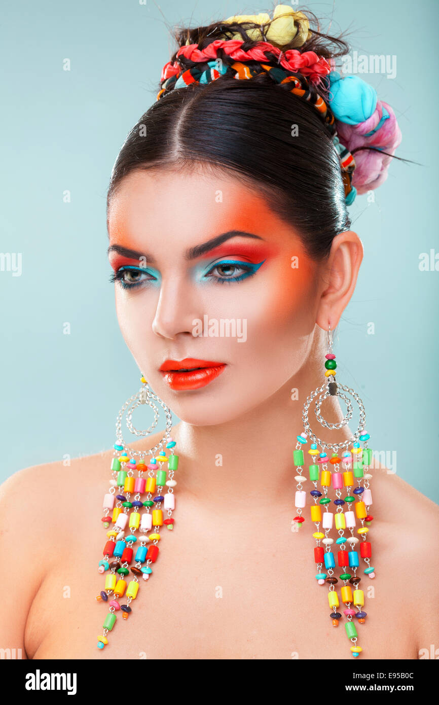 serious girl with eye make on face Stock Photo - Alamy