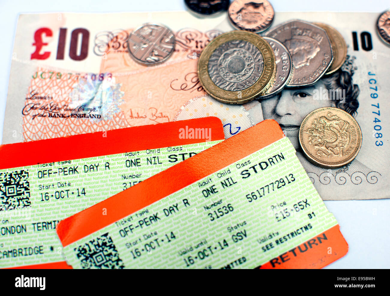 Rail travel tickets and cash, London Stock Photo - Alamy