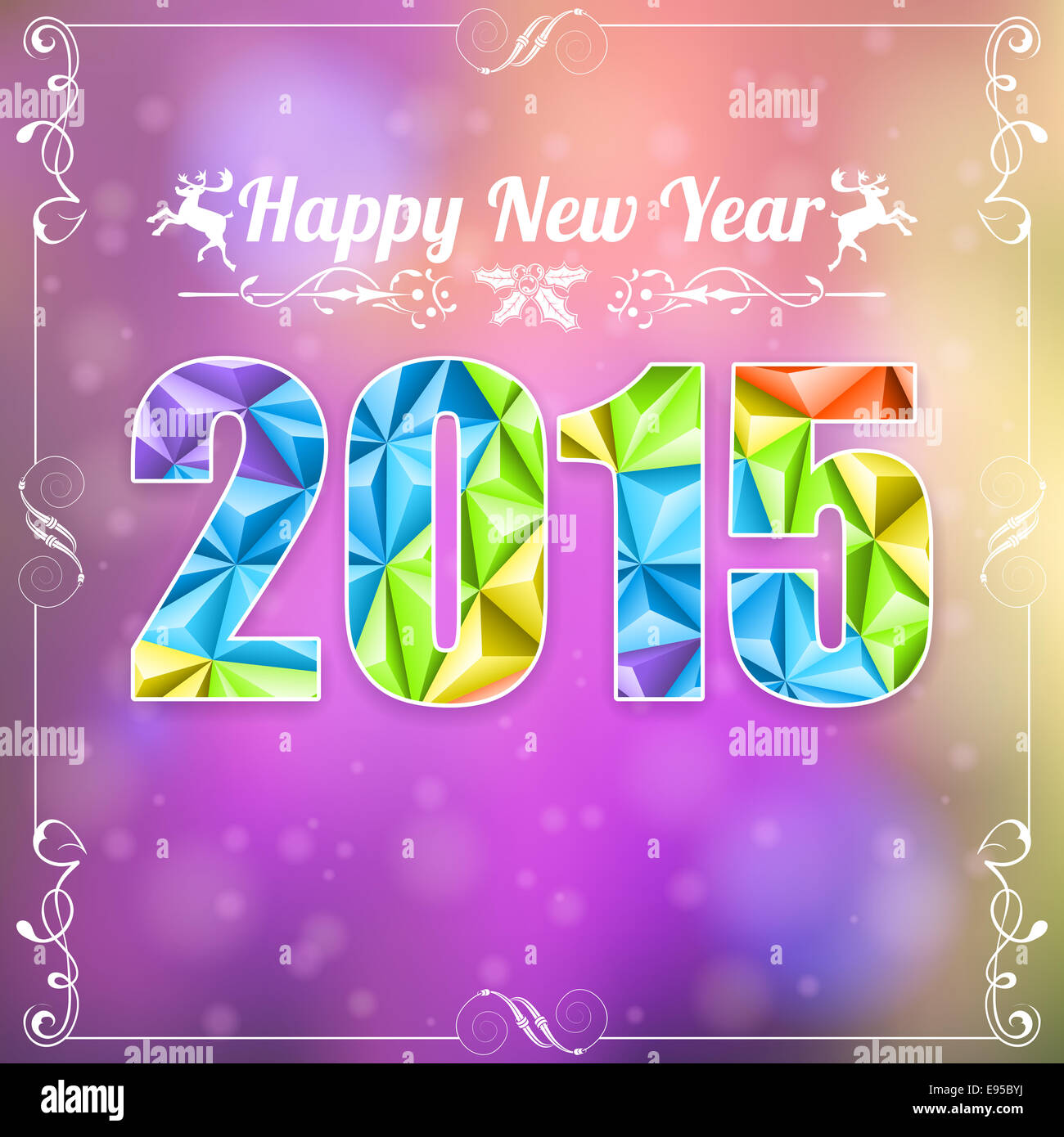 Retro New Year Frame with Deer, Triangle Number 2015 and Calligraphic ...