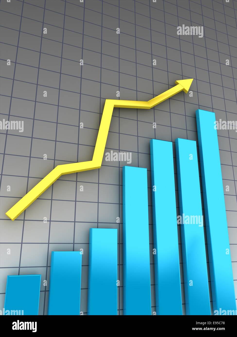 blue histogram and yellow arrow in front of gray chart Stock Photo - Alamy