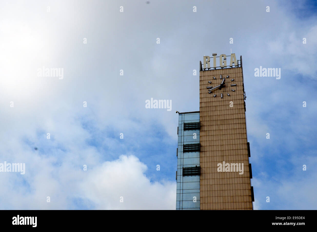riga central station clock tower Stock Photo - Alamy