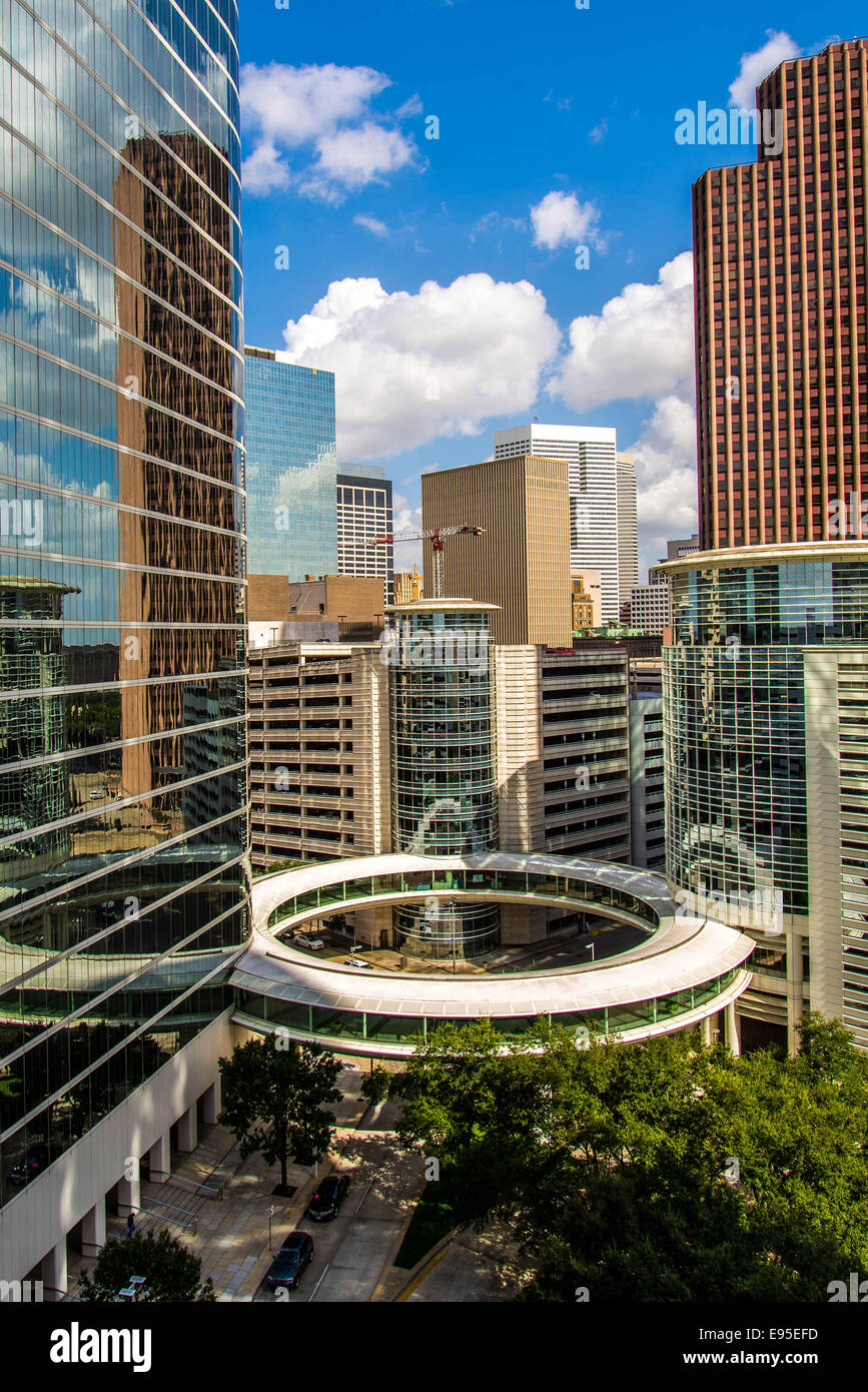 Downtown Houston highrise buildings with a blue sky Stock Photo - Alamy