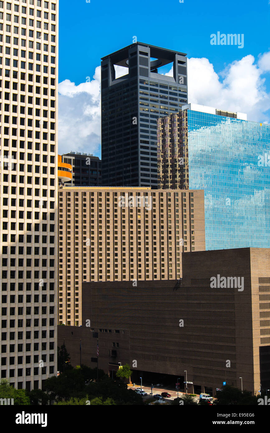 Downtown Houston highrise buildings with a blue sky Stock Photo - Alamy