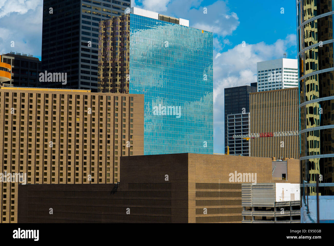 Downtown Houston highrise buildings with a blue sky Stock Photo - Alamy