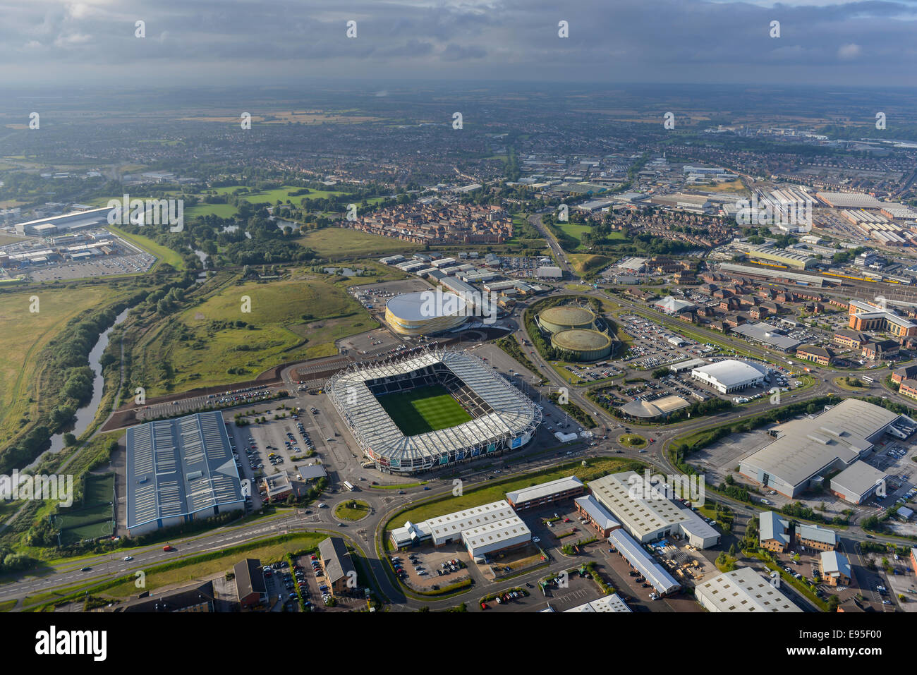 An aerial view looking over the East Midlands city of Derby with the ...