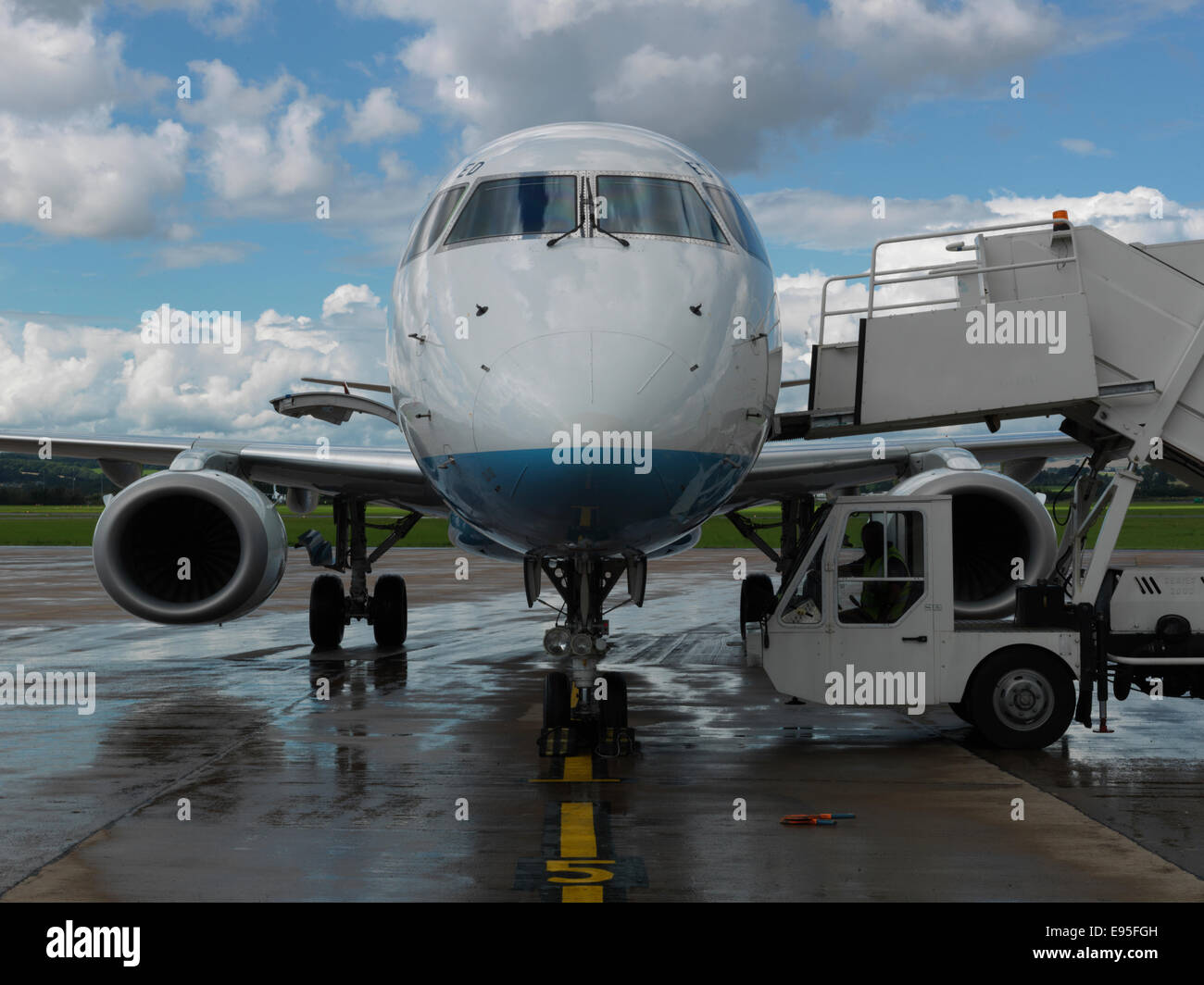 white aircraft on the platform airport in cloudy weather Stock Photo ...