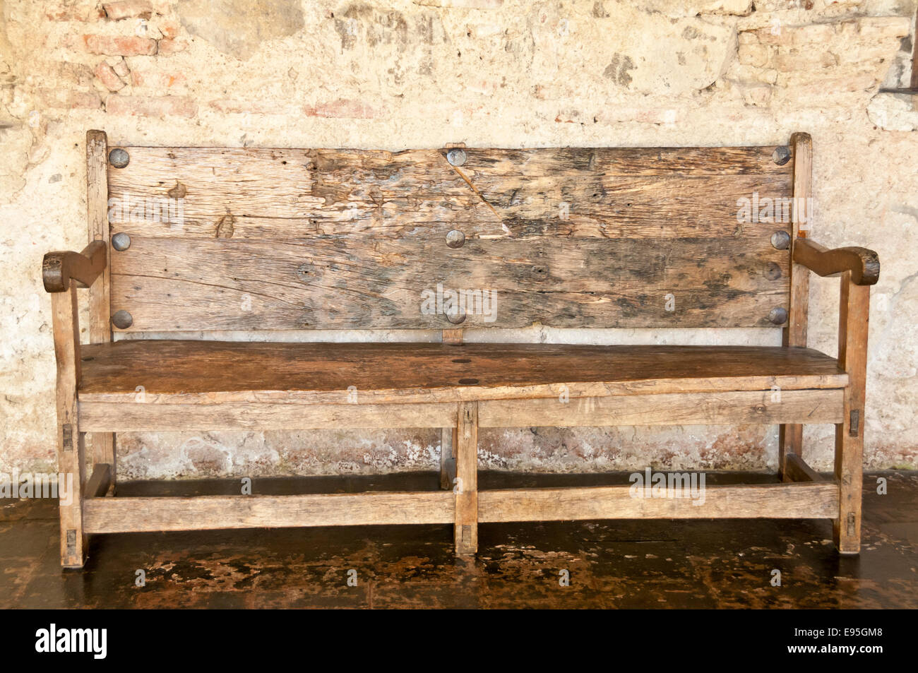 Wooden bench seat, Hotel Casa Santo Domingo, Antigua, Guatemala Stock ...