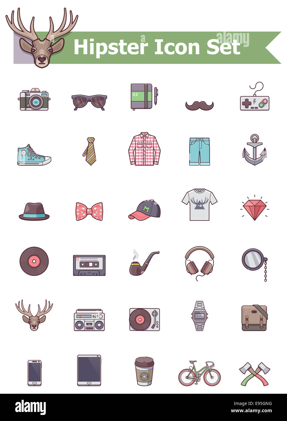 Set of the simple hipster icons Stock Photo - Alamy