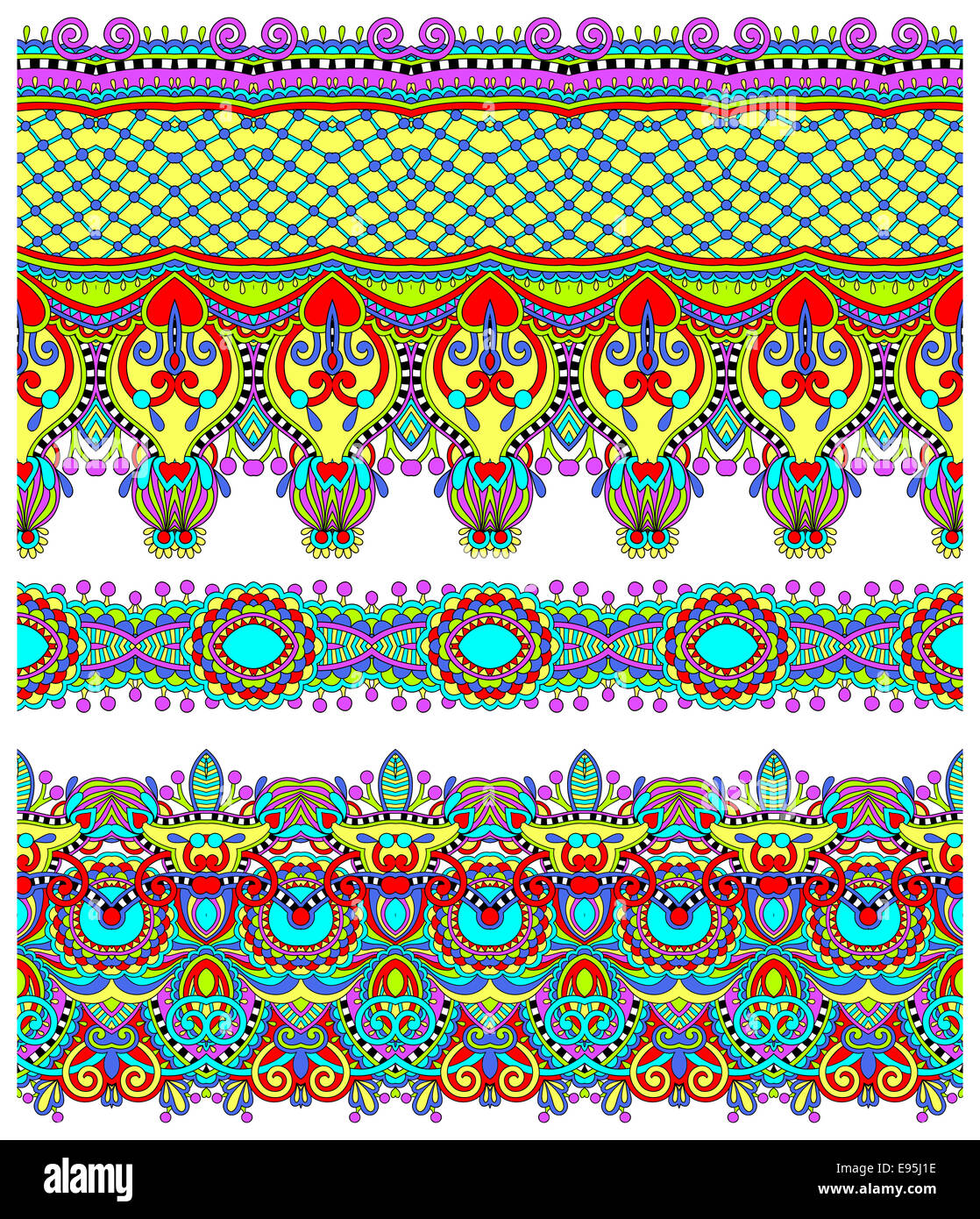 seamless ethnic floral paisley stripe pattern, border set, ukrainian ...