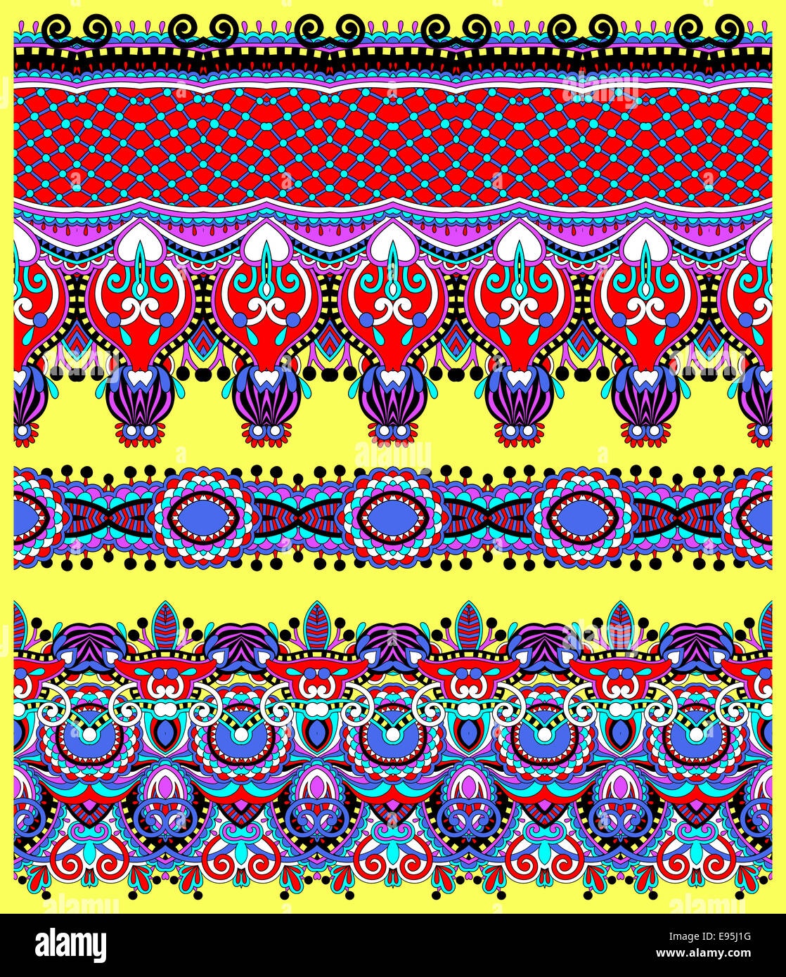 seamless ethnic floral paisley stripe pattern, border set, ukrainian ...