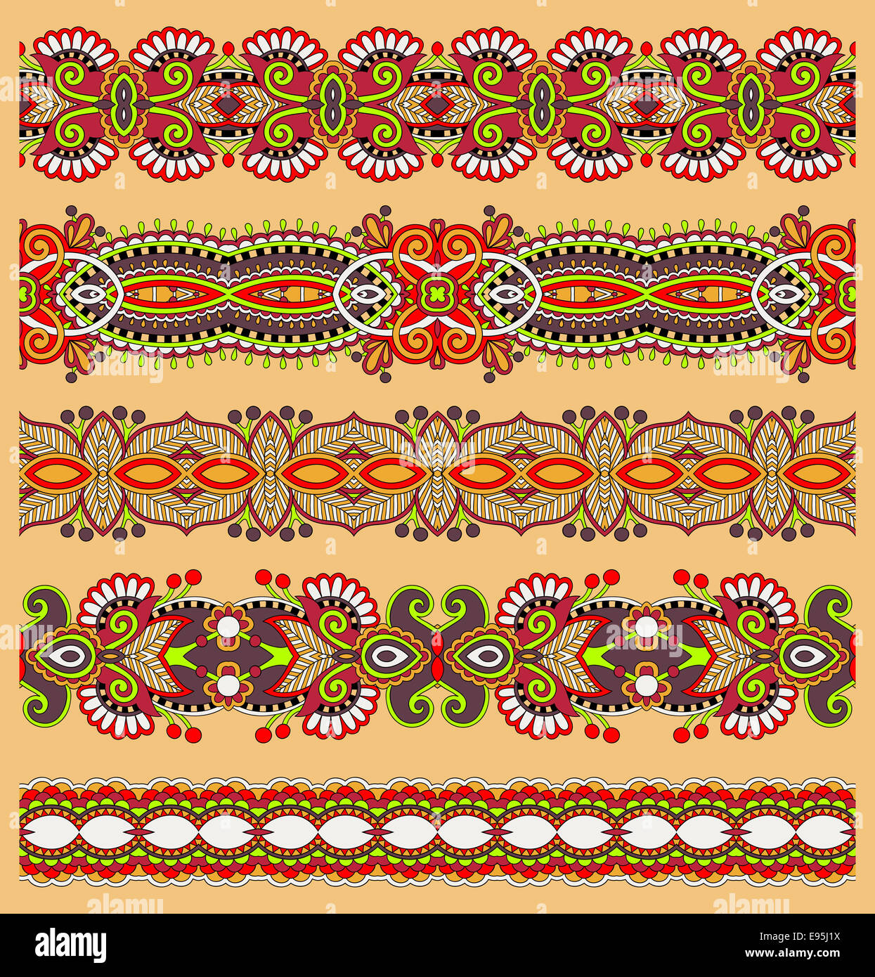 seamless ethnic floral paisley stripe pattern, border set, ukrainian ...