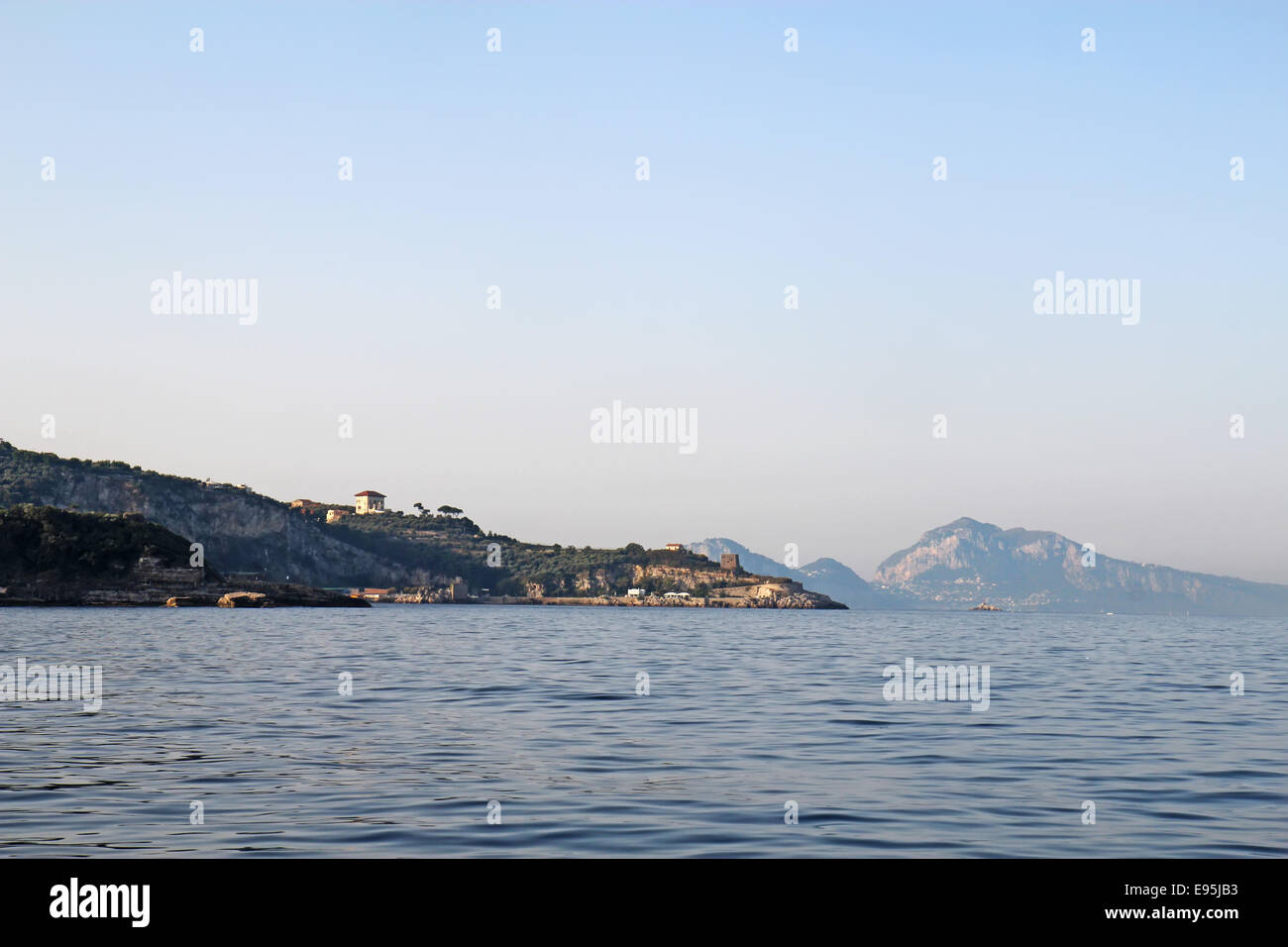 View of Villa di Pollio Felice and Marina di Puolo from the water with ...