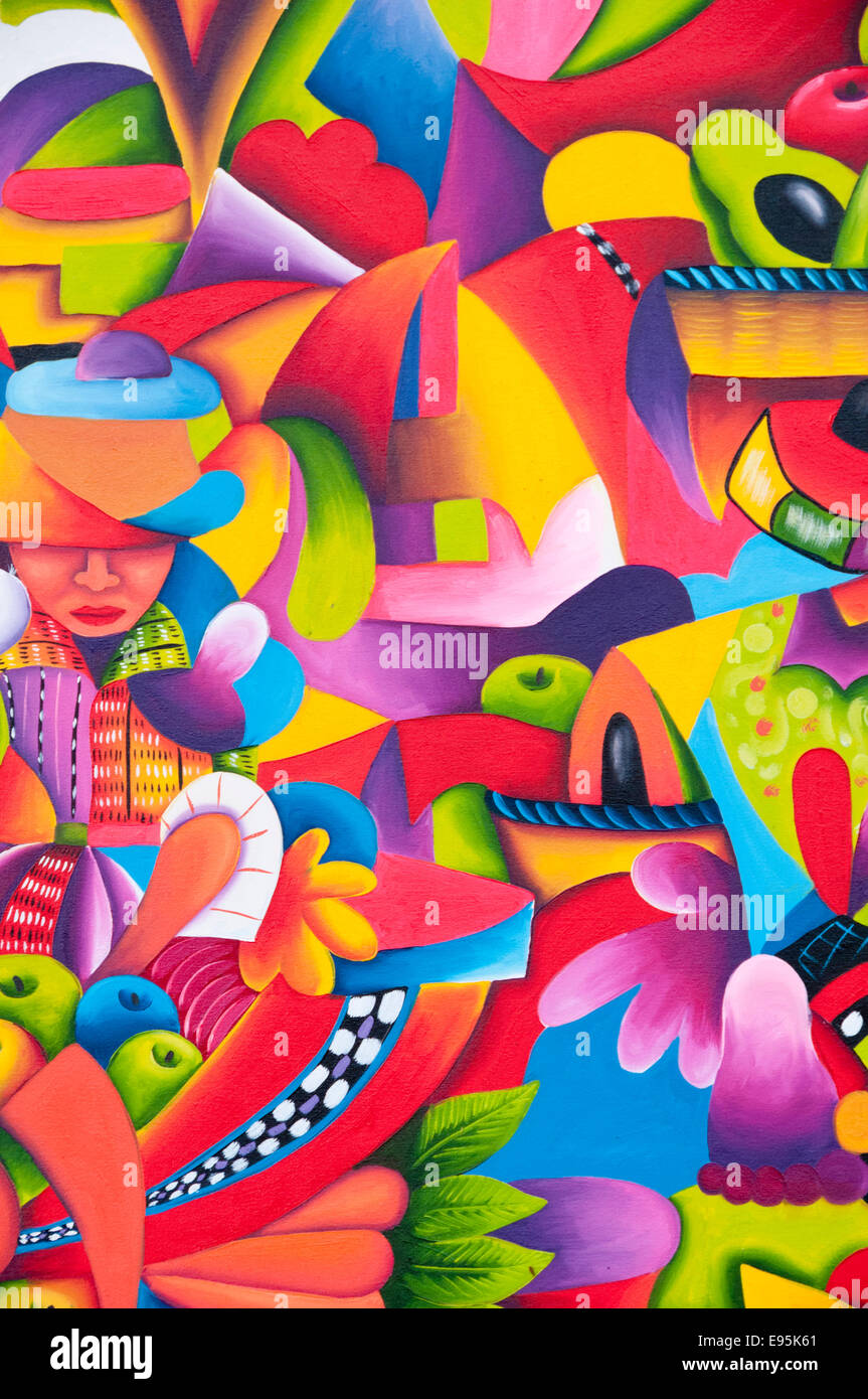 Mayan oil painting, naive style, Panajachel, Guatemala Stock Photo - Alamy