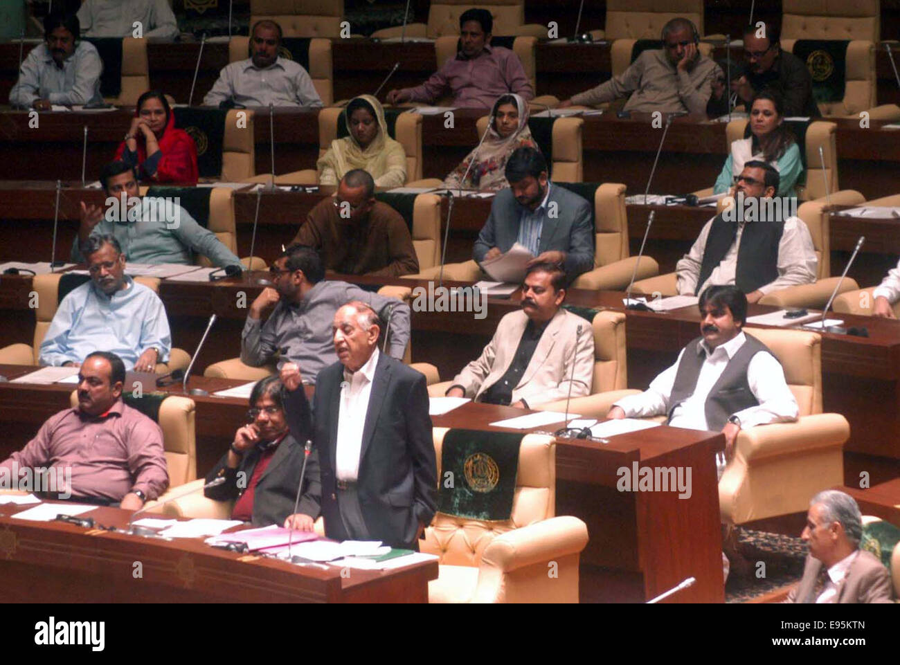 MQM member Syed Sardar Ahmed addresses during session presided by ...
