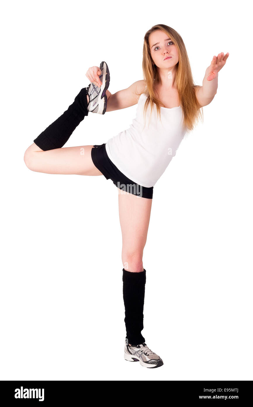 fitness woman making balance exercise Stock Photo - Alamy