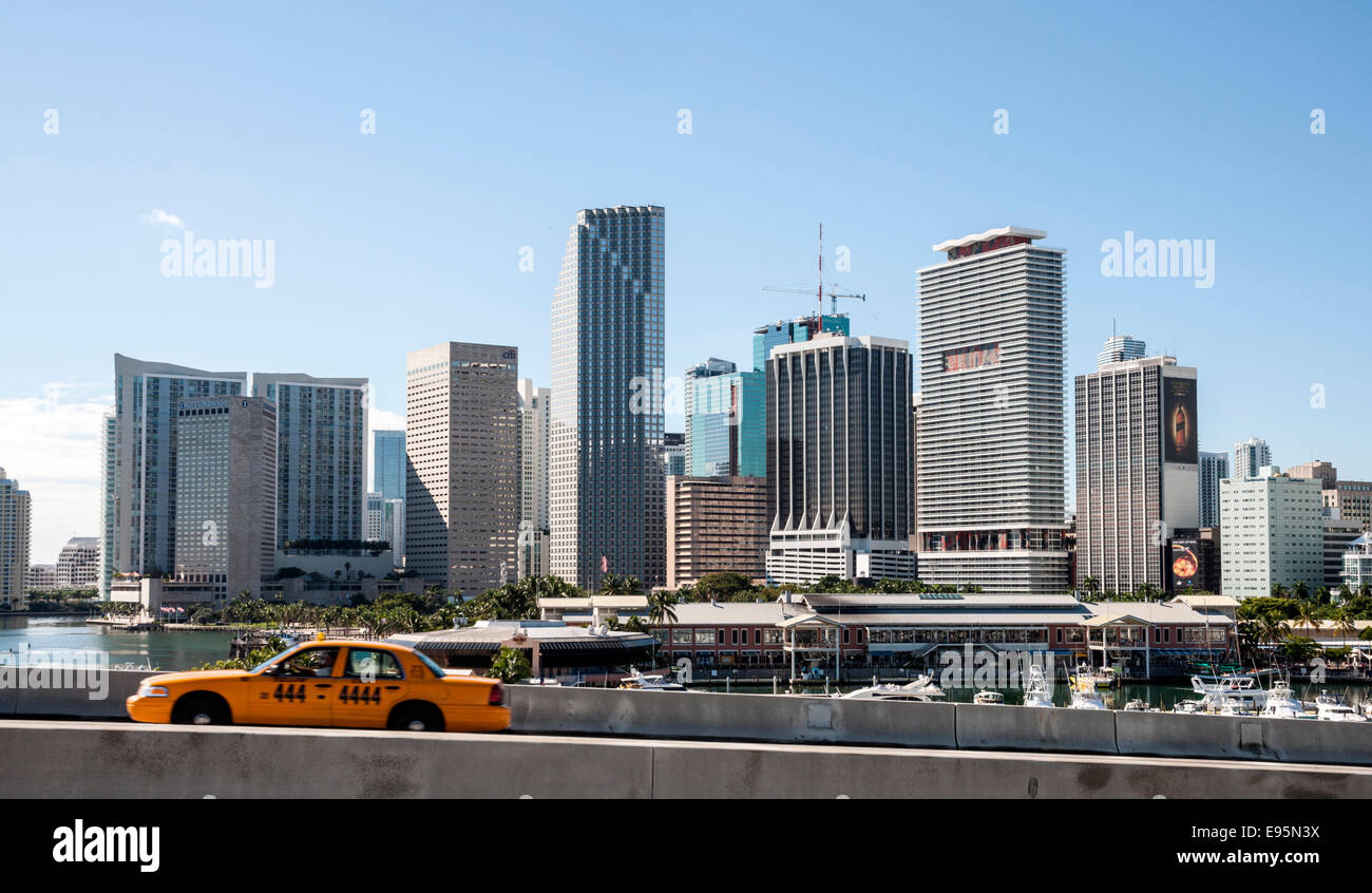 Miami downtown and yellow taxi cab. Florida, USA Stock Photo - Alamy