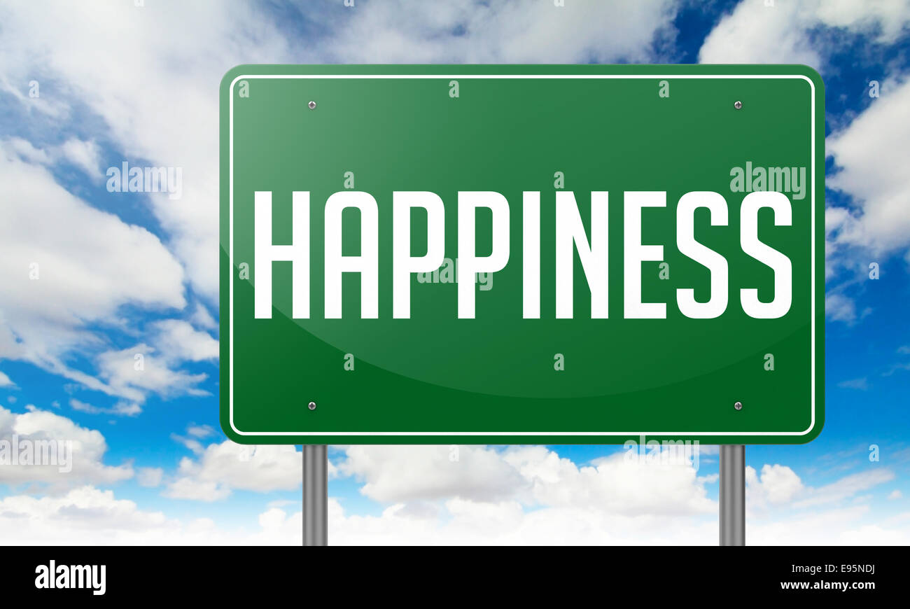 Happiness on Green Highway Signpost Stock Photo - Alamy