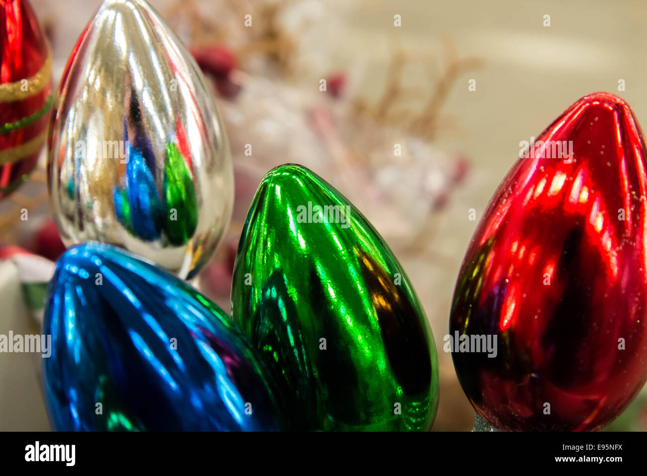 Christmas decorations - multi colored bulbs Stock Photo - Alamy