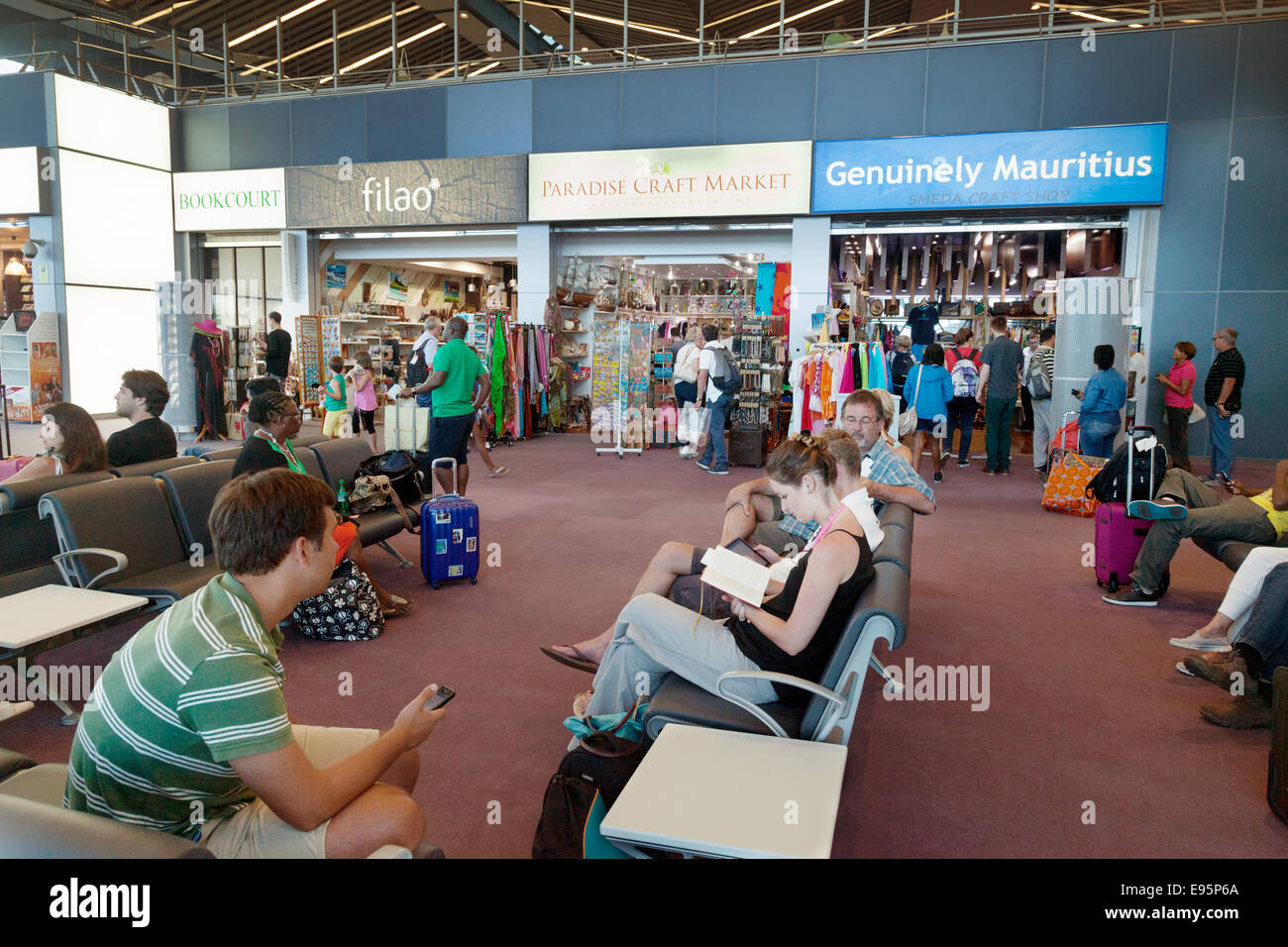 People sitting in the Departure lounge in the terminal, Mauritius ...