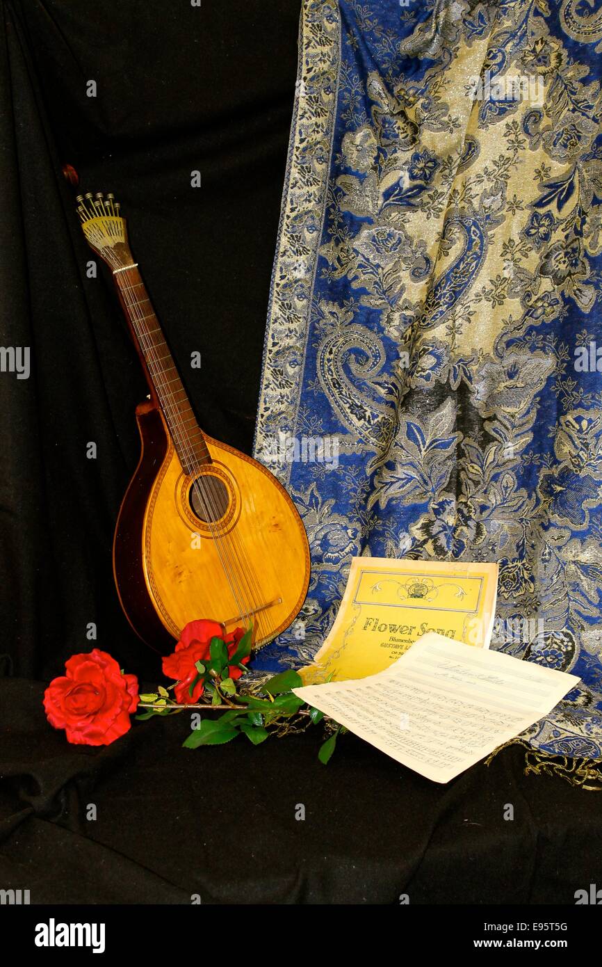 Mandolin Musical sheet inviting the musician to step up! Stock Photo ...
